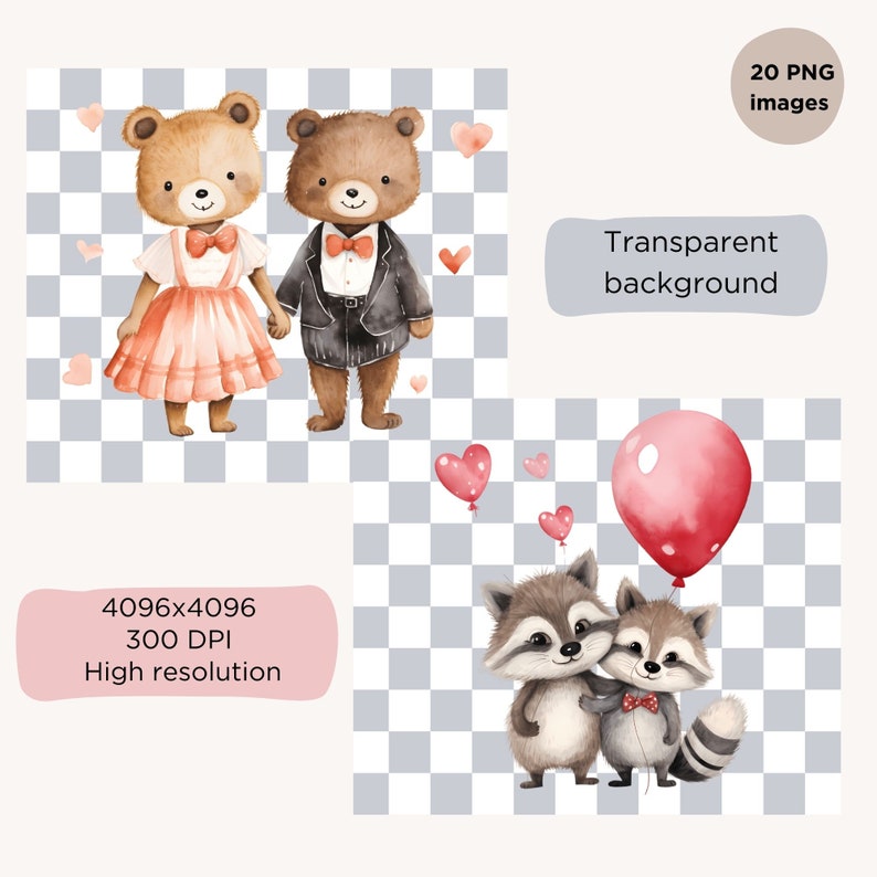 Watercolor Valentines Day Clipart Cute Woodland Animals Valentines PNG ...