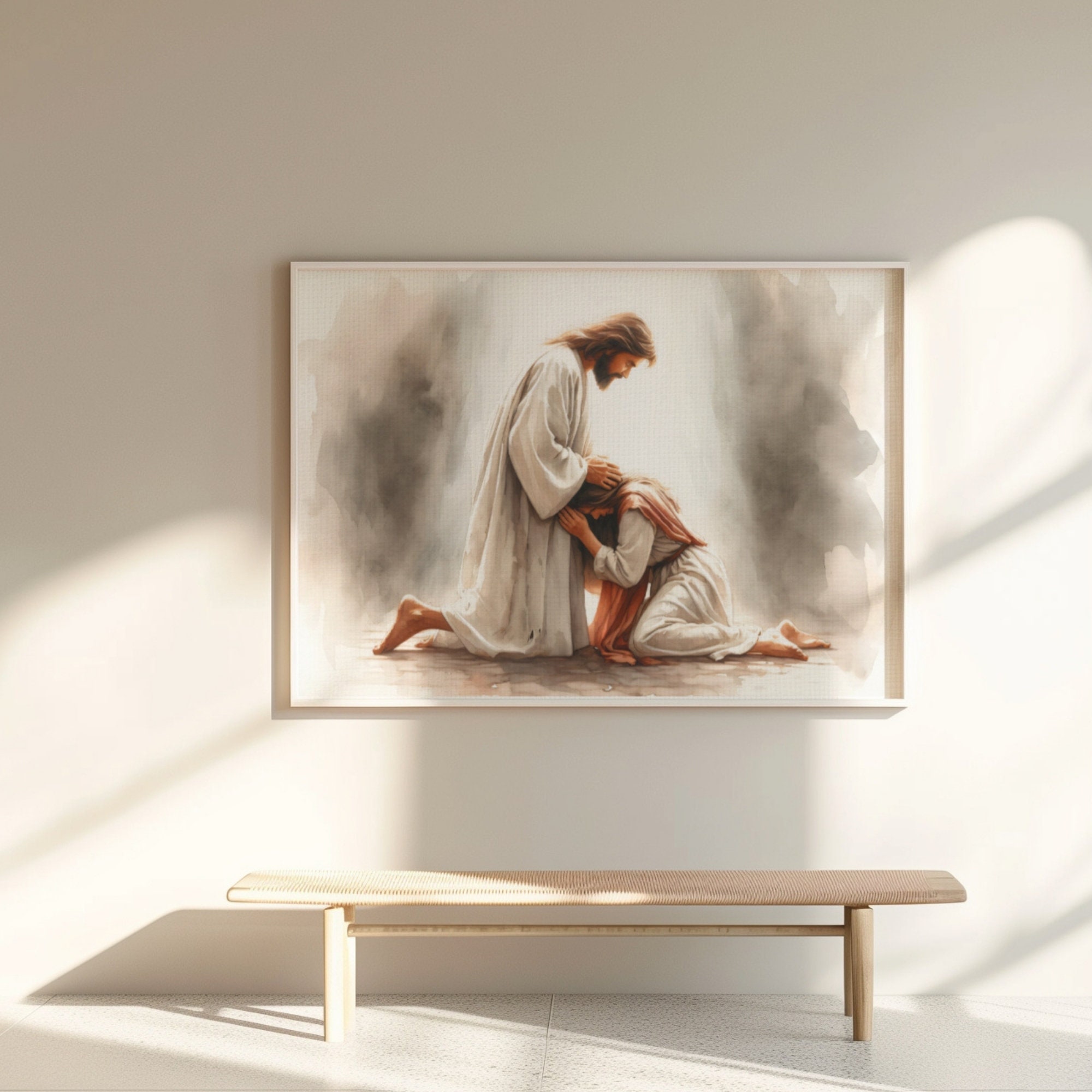 Jesus Heals a Woman Bible Art, Woman Touches the Hem of Jesus Garment ...