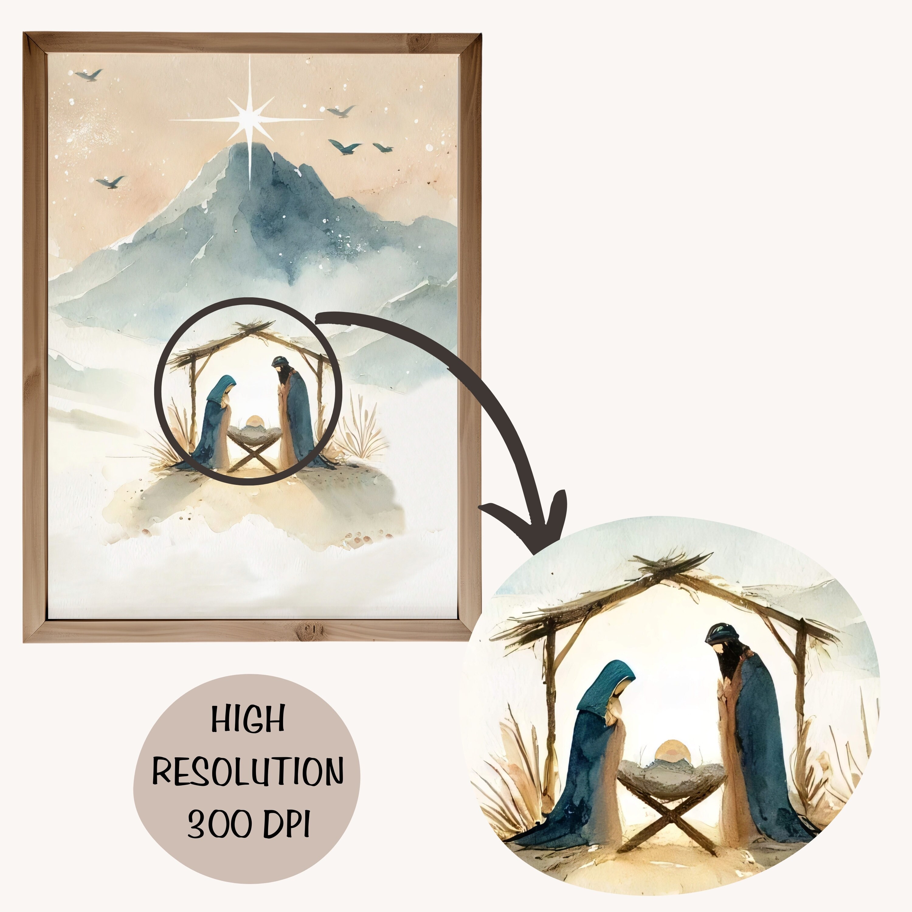 Set of 3 Nativity Scene Art Watercolor Christmas Nativity Set Jesus ...