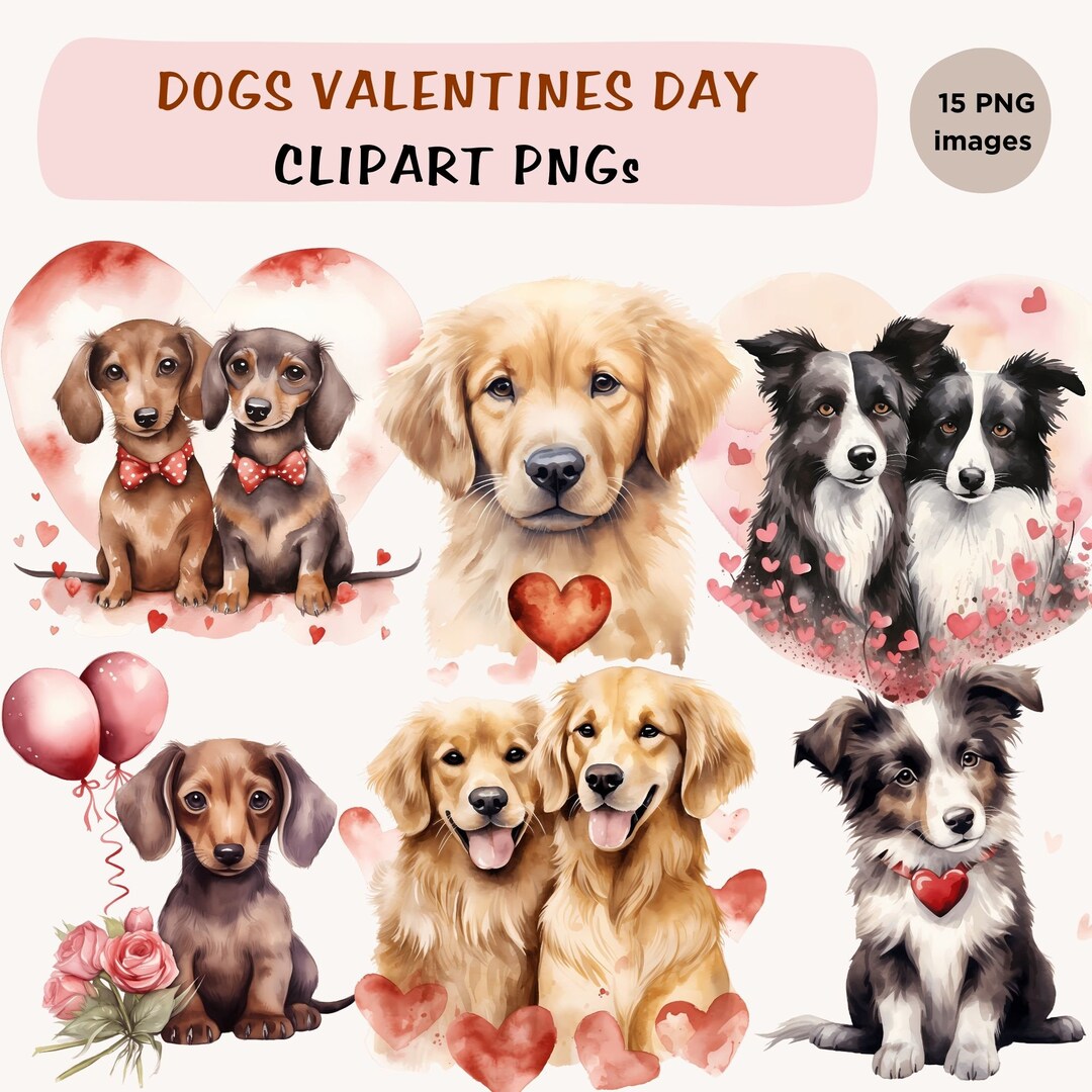 Dogs Valentines Day Clipart, Cute Couple Dogs PNG, Bundle Dogs Puppies ...