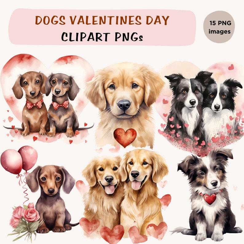 Dogs Valentines Day Clipart, Cute Couple Dogs PNG, Bundle Dogs Puppies ...