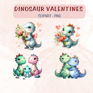Dinosaur Valentines PNG Watercolor Cute Dinosaur Couple Clipart ...