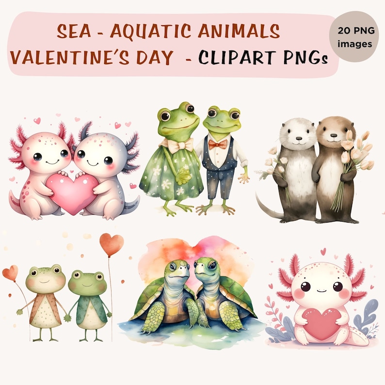Under the Sea Animals Valentines Clipart Aquatic Animals PNG Cute ...