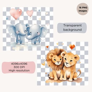Safari Valentines Clipart, African Couple Animals Clipart, Watercolour ...