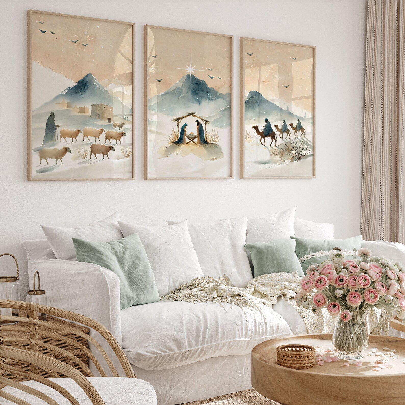 Set of 3 Nativity Scene Art Watercolor Christmas Nativity Set Jesus ...