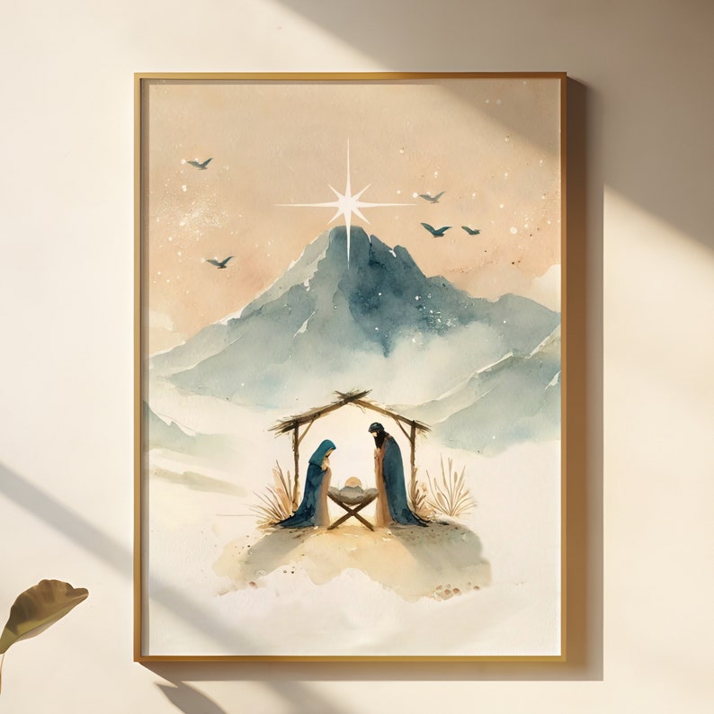 Set of 3 Nativity Scene Art Watercolor Christmas Nativity Set Jesus ...