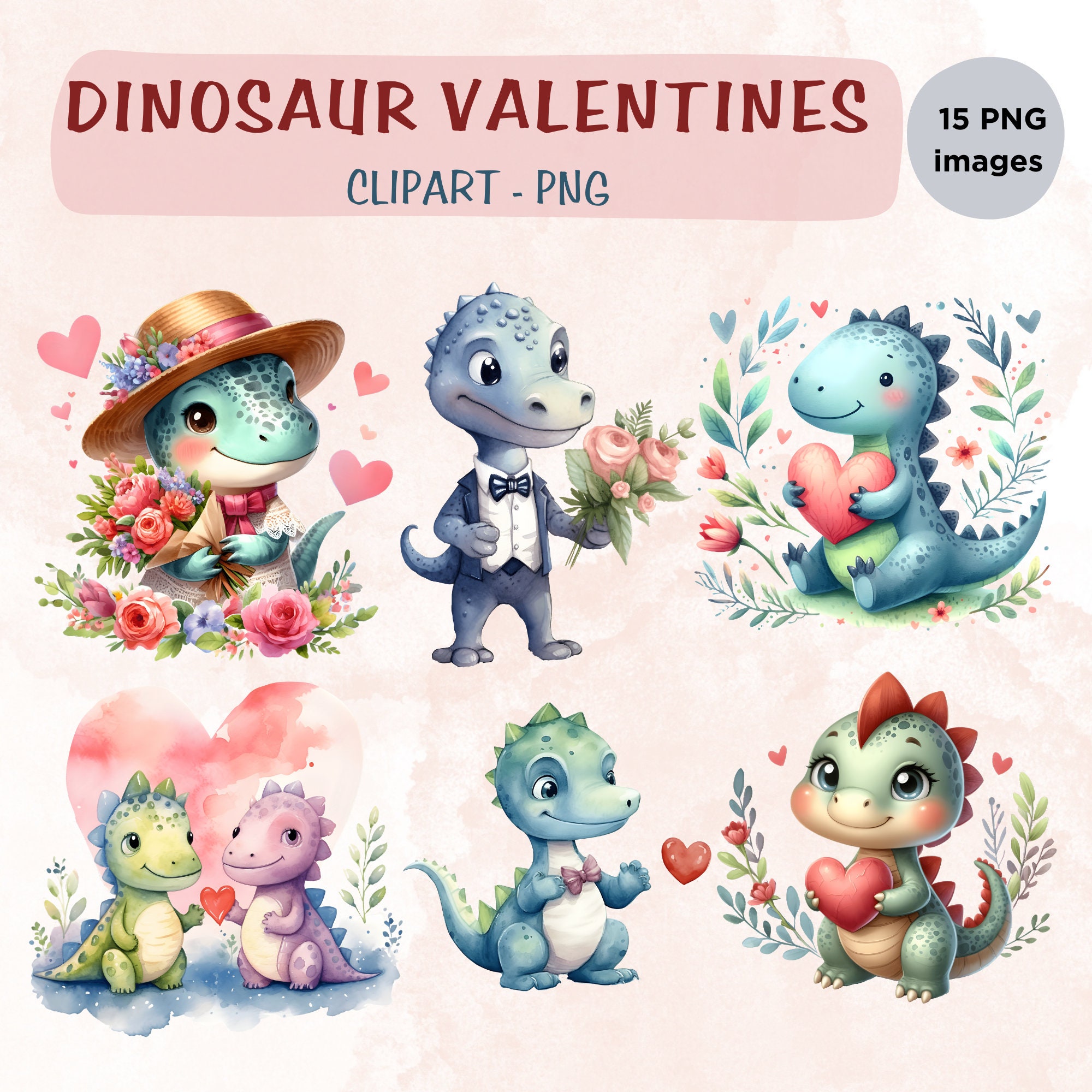 Dinosaur Valentines PNG, Watercolor Dinosaurs Clipart, Valentines Day ...