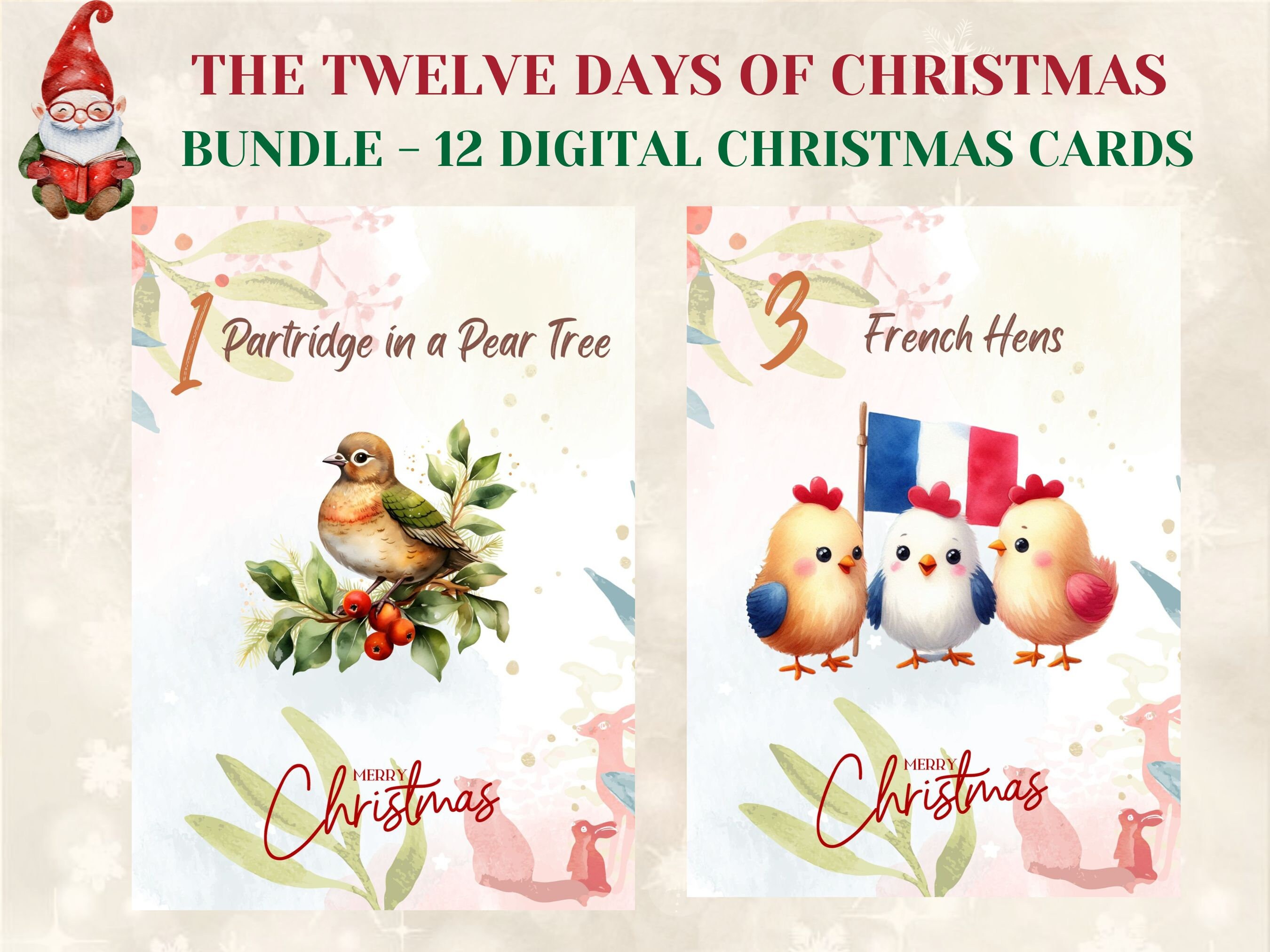 Bundle Twelve Days of Christmas Cards 12 Days of Christmas - Etsy