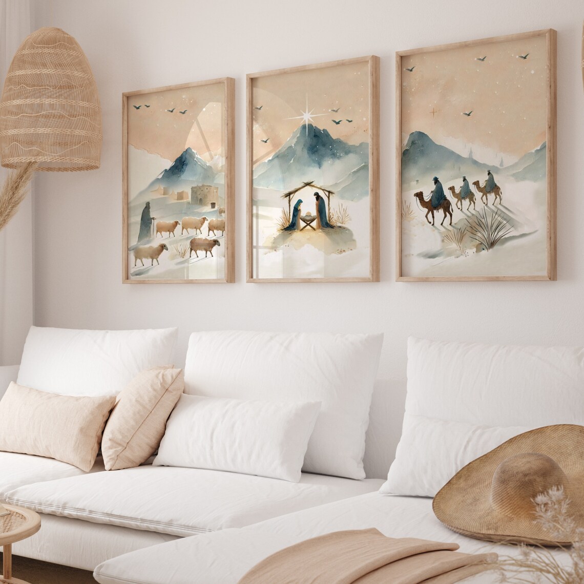 Set of 3 Nativity Scene Art Watercolor Christmas Nativity Set Jesus ...