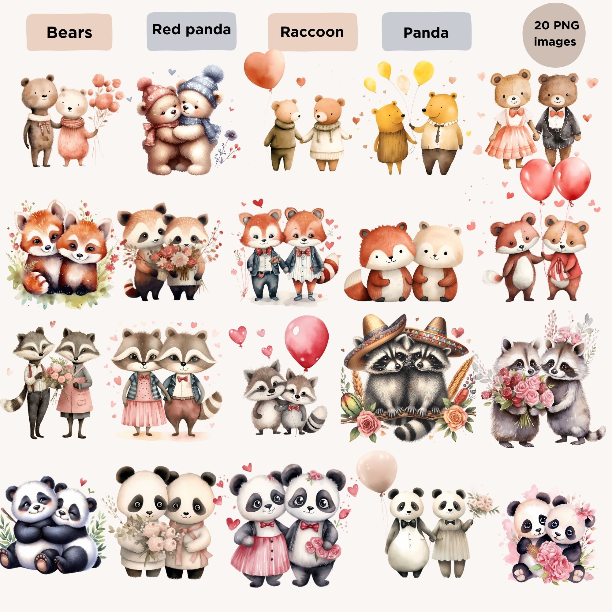 Watercolor Valentines Day Clipart Cute Woodland Animals Valentines PNG ...