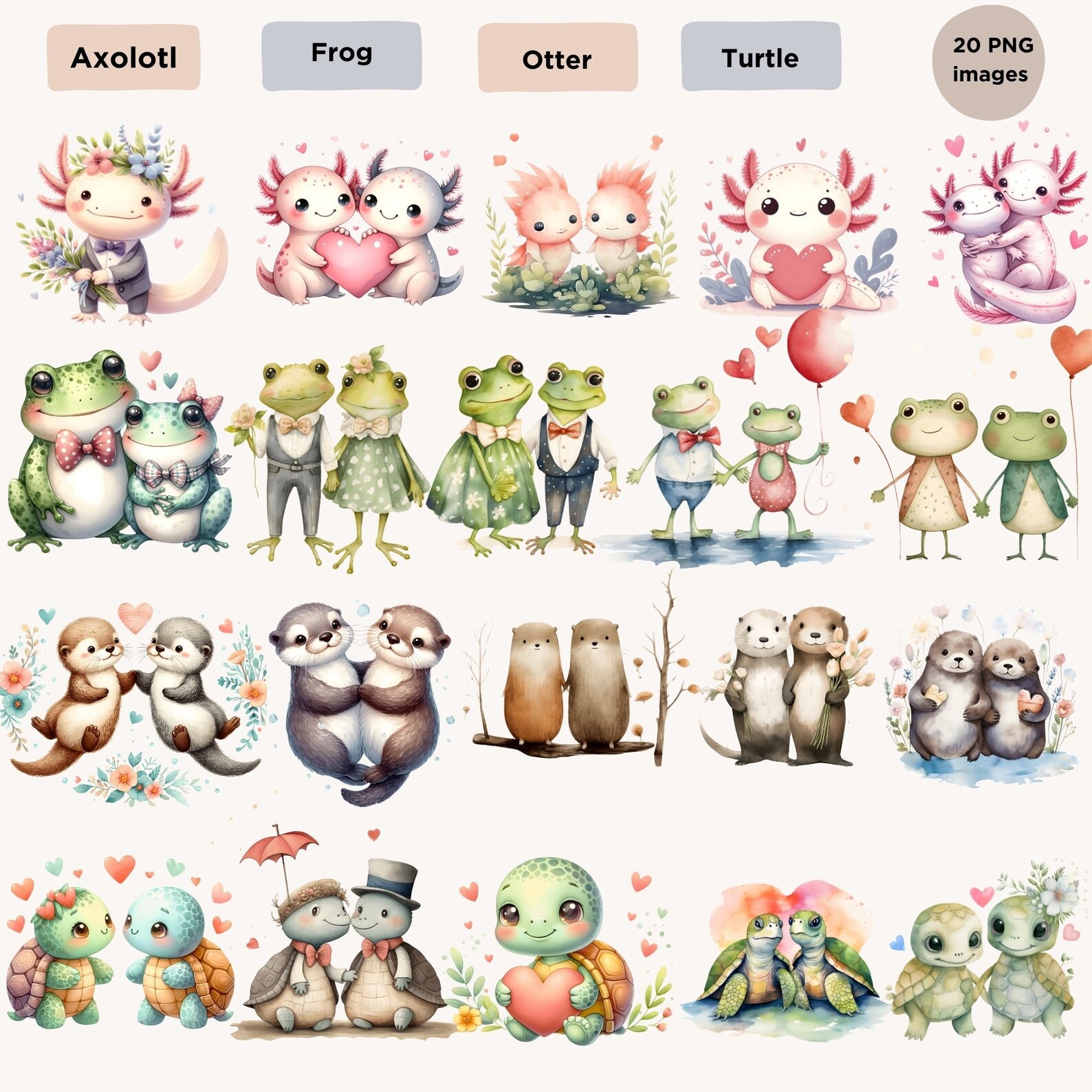 Under the Sea Animals Valentines Clipart Aquatic Animals PNG Cute ...