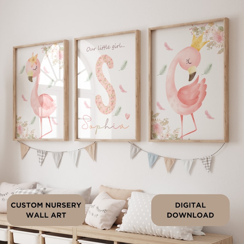 Flamingo Nursery Wall Art Custom Nursery Art Baby Girl Nursery Wall Art ...