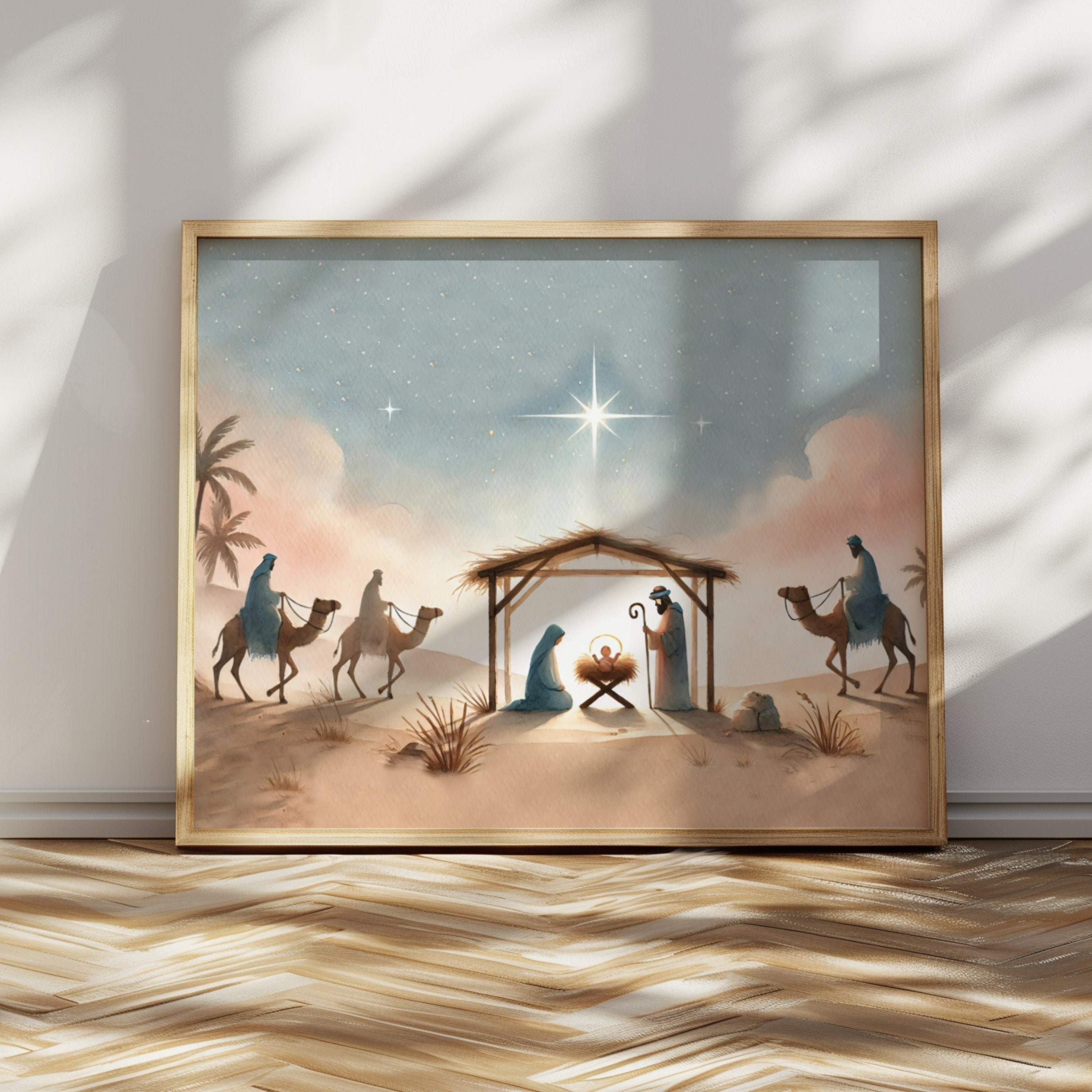 Nativity Scene Art Watercolor Painting Christmas Nativity Set Jesus ...