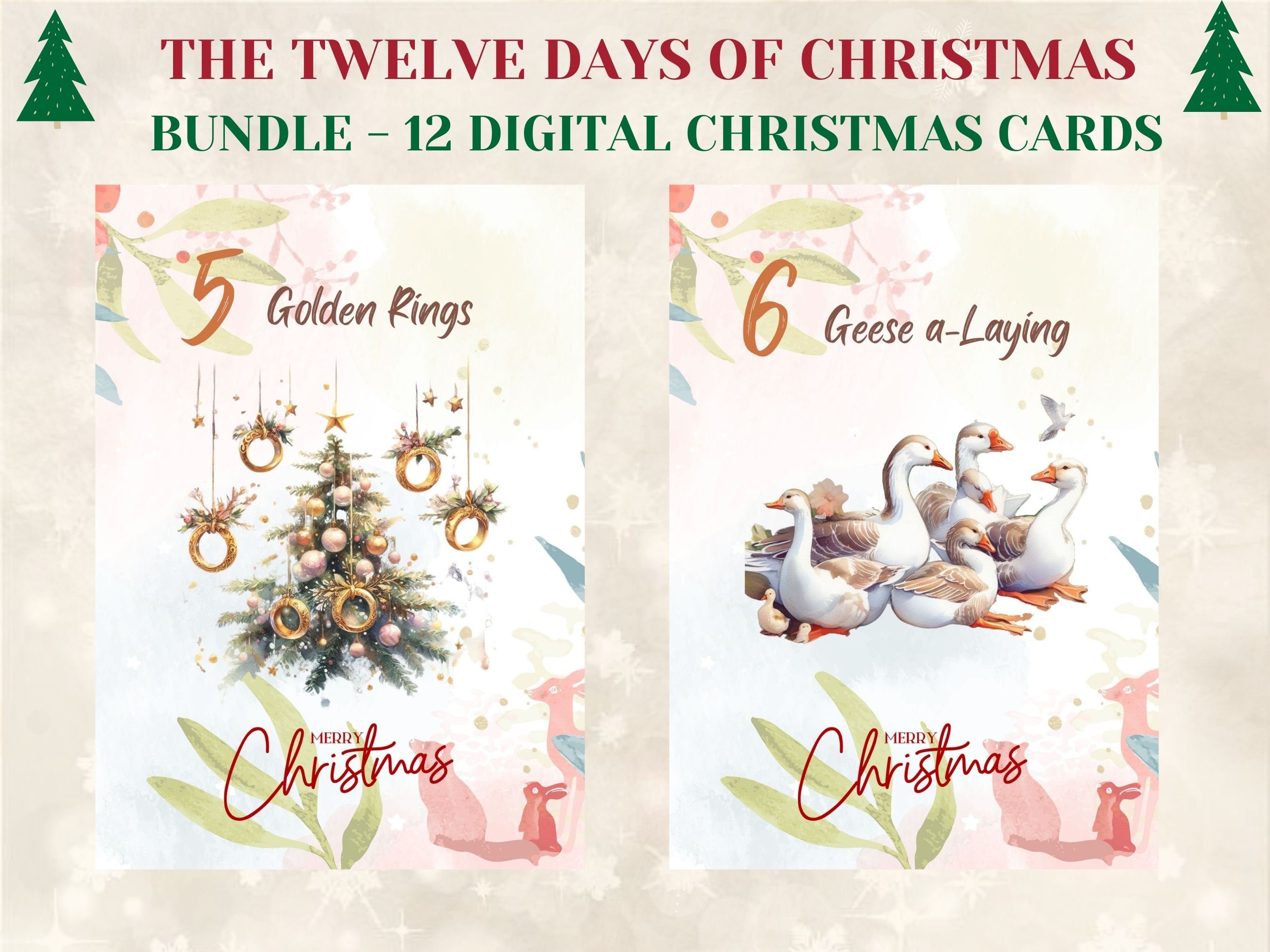 Bundle Twelve Days of Christmas Cards 12 Days of Christmas - Etsy