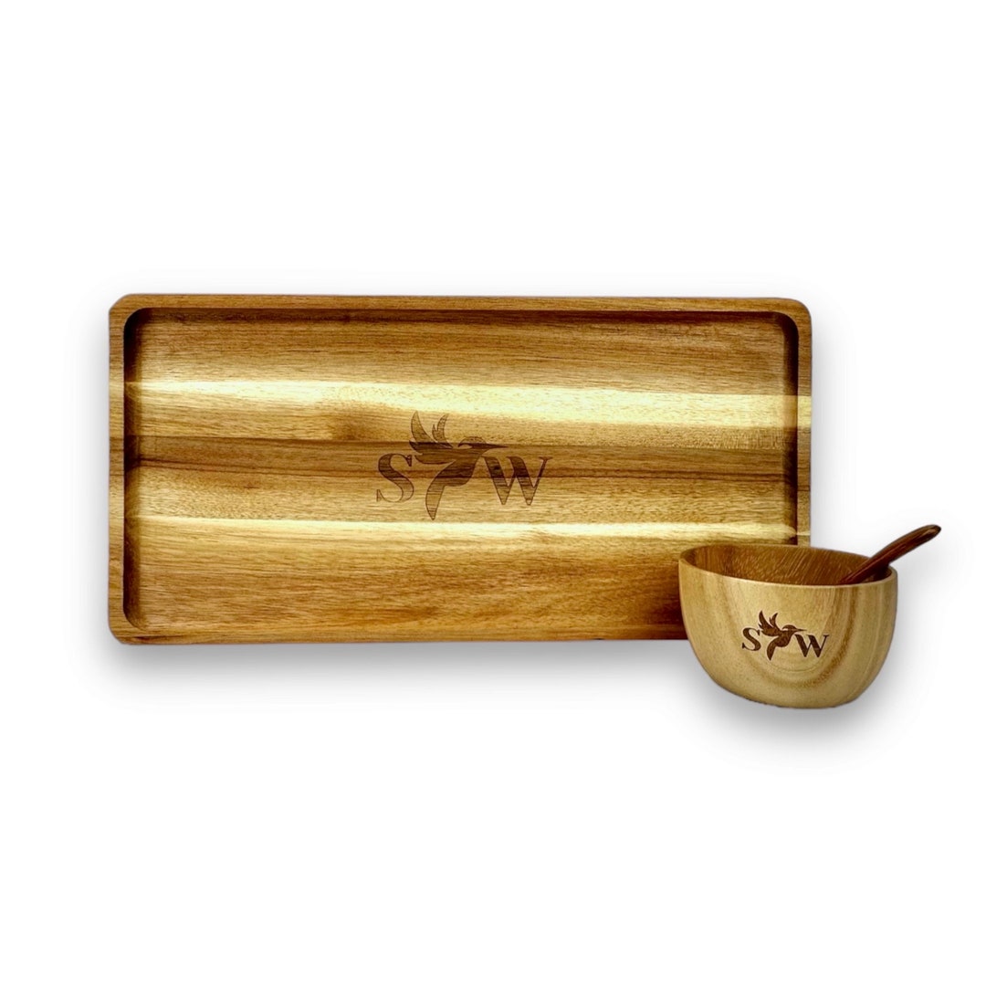 Wooden Serving Tray With Bowl for Sauces - Acacia Wood Set - Cheese ...