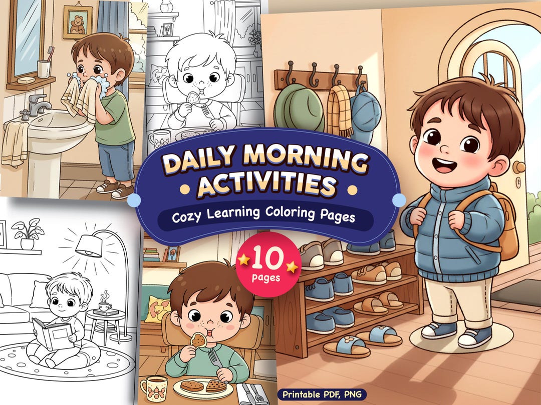 Daily Morning Activities Coloring Pages for Kids (ages 5–7) - Etsy