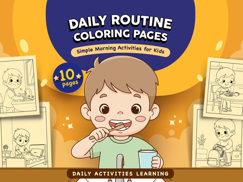 Daily Routine Coloring Pages for Kids – Simple Morning Activities - Etsy