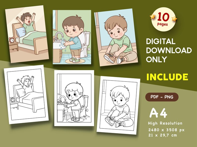 Morning Routine Coloring Pages for Kids | Daily Activities Early ...