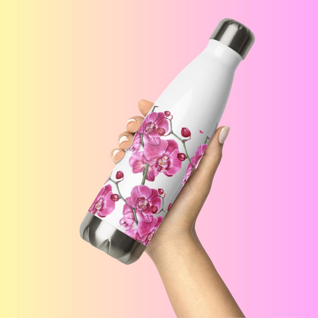 Thermal Bottle 500 Ml Stainless Steel With Botanical Illustration|pink ...