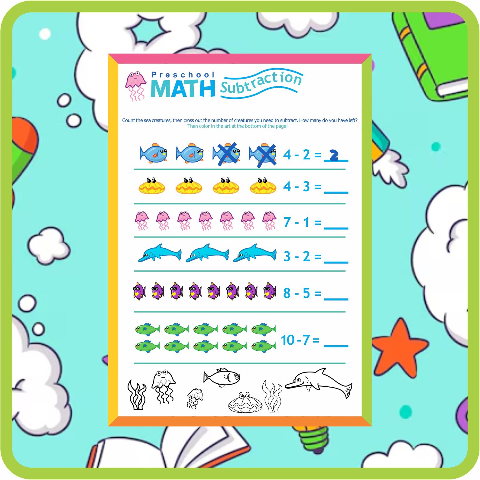 Preschool Kindergarten Workbook, Under the Sea Math Book, Printable ...