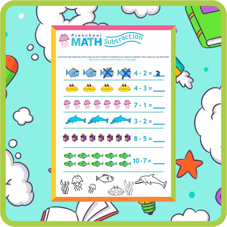 Preschool Kindergarten Workbook, Under the Sea Math Book, Printable ...