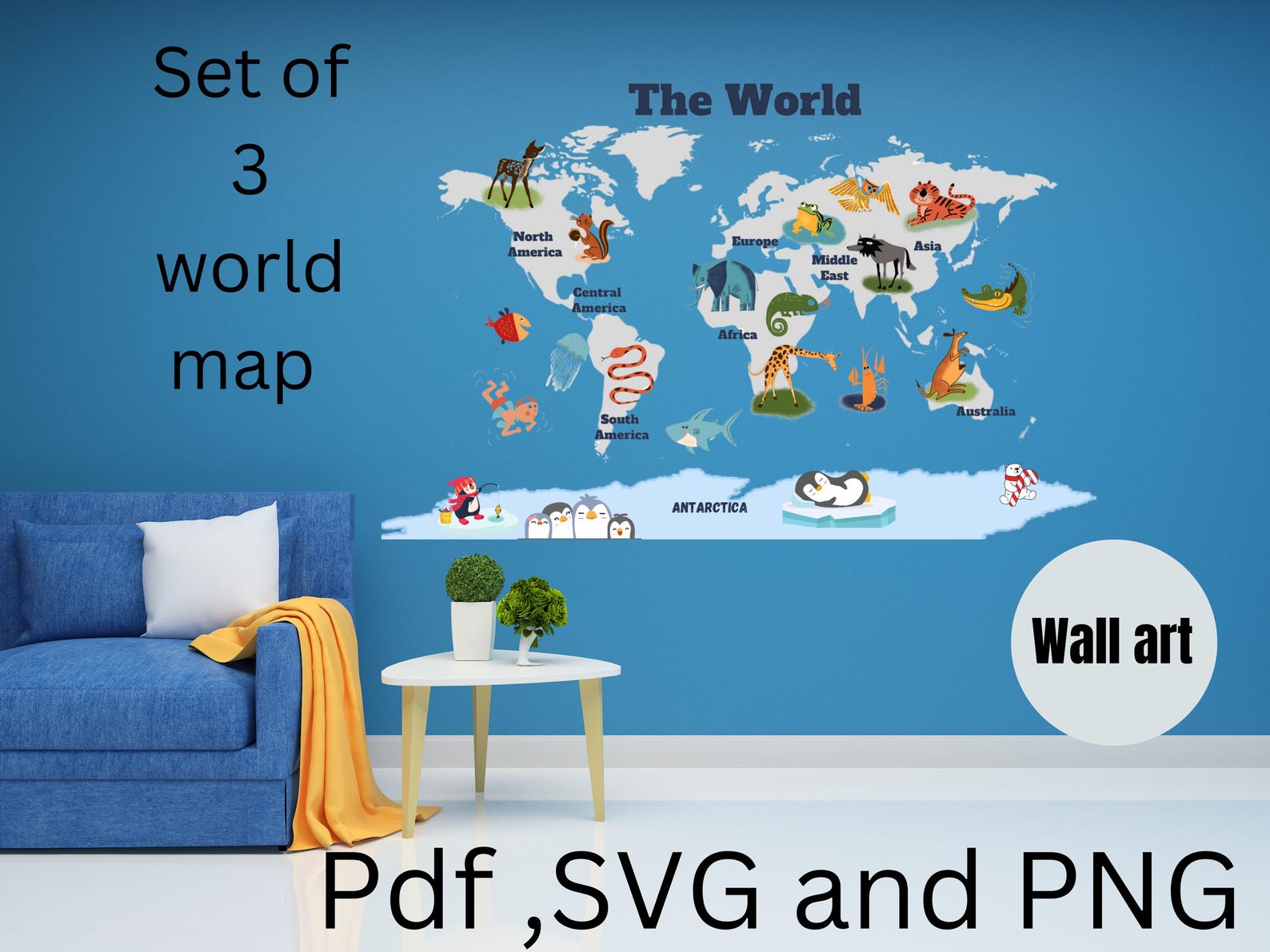 World Map Sticker,set of 3 World Map, SVG, PNG, Pdf,educational Poster ...