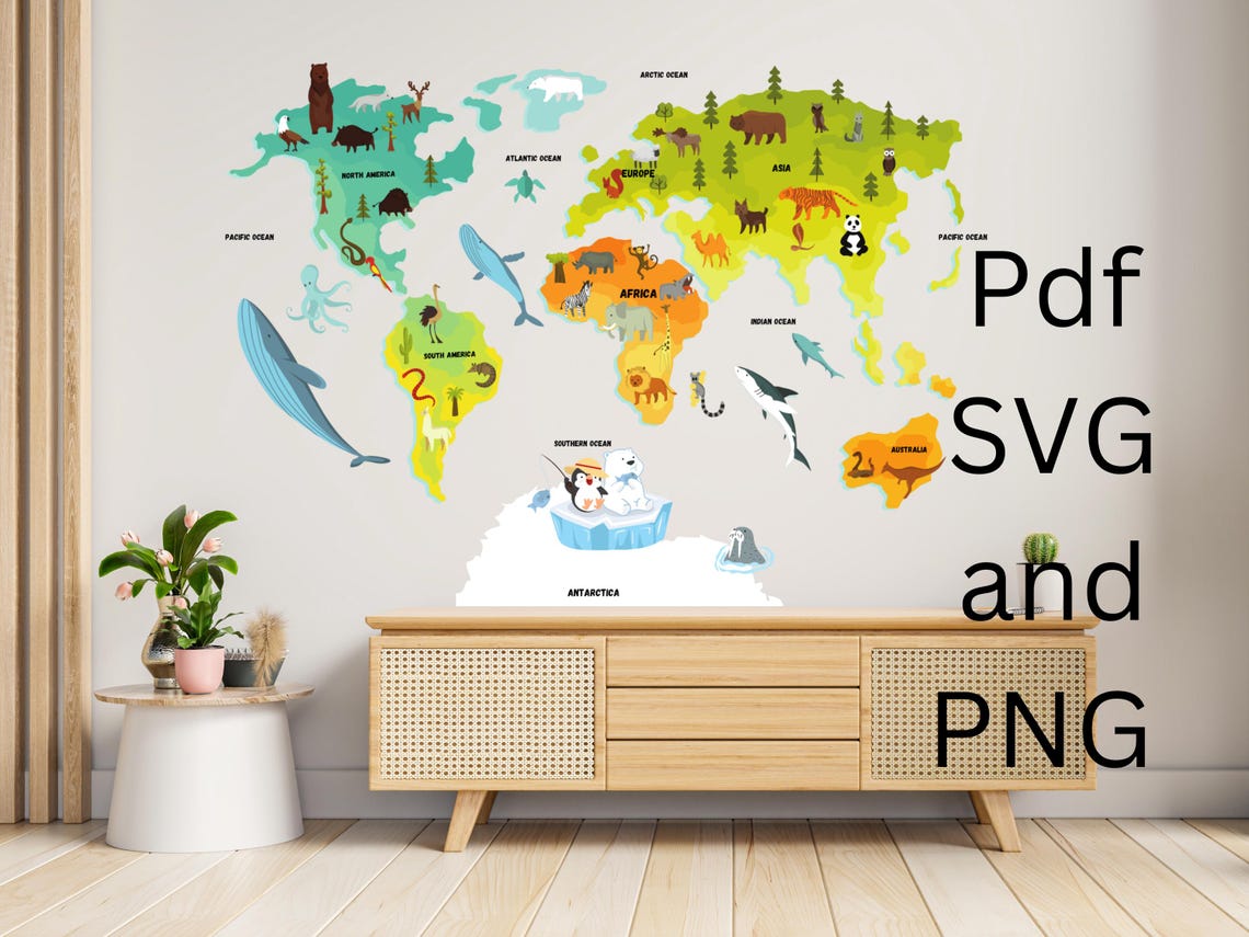 World Map Sticker,set of 3 World Map, SVG, PNG, Pdf,educational Poster ...