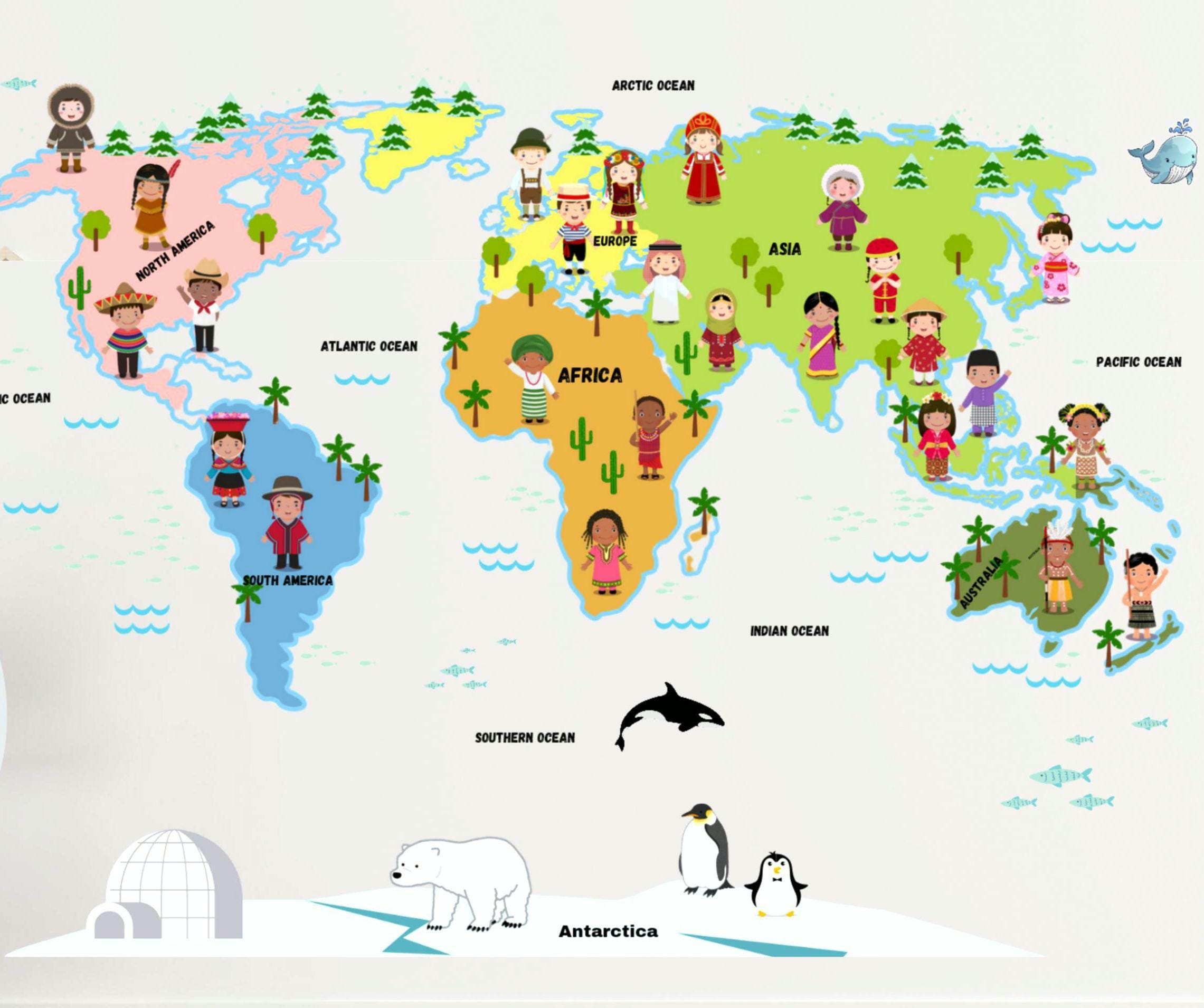 World Map Sticker,set of 3 World Map, SVG, PNG, Pdf,educational Poster ...