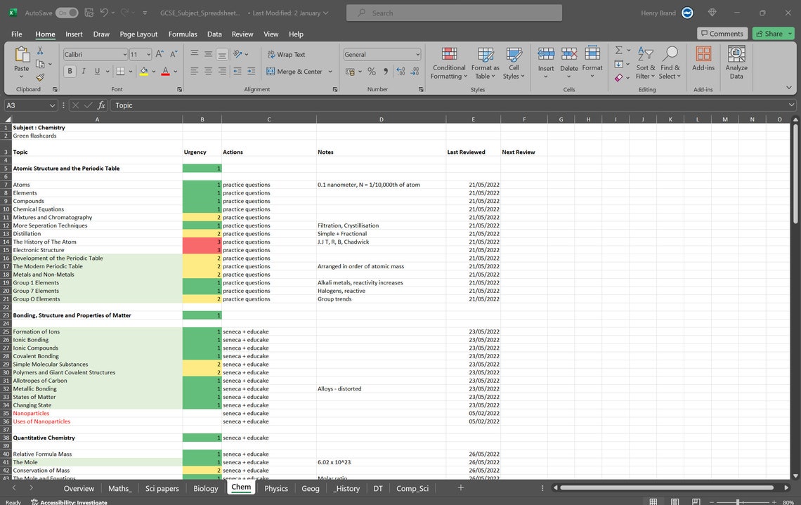 GCSE Revision Spreadsheet ULTIMATE Revision Resource - Etsy