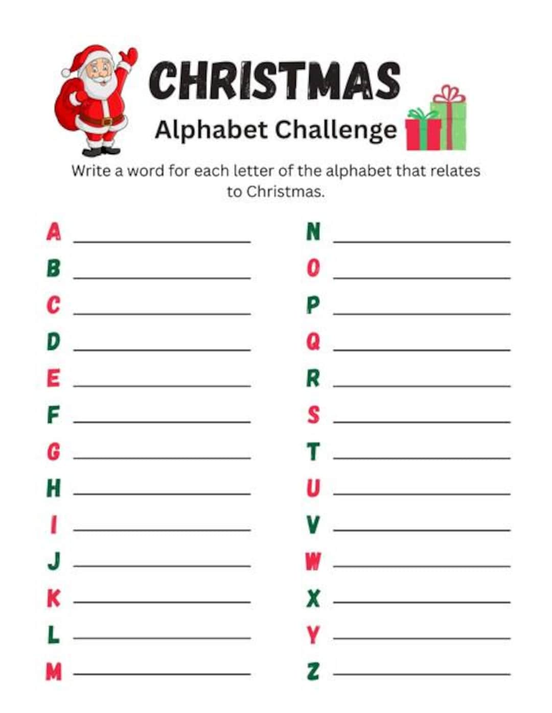 Christmas Alphabet Challenge Printable PDF Download - Etsy