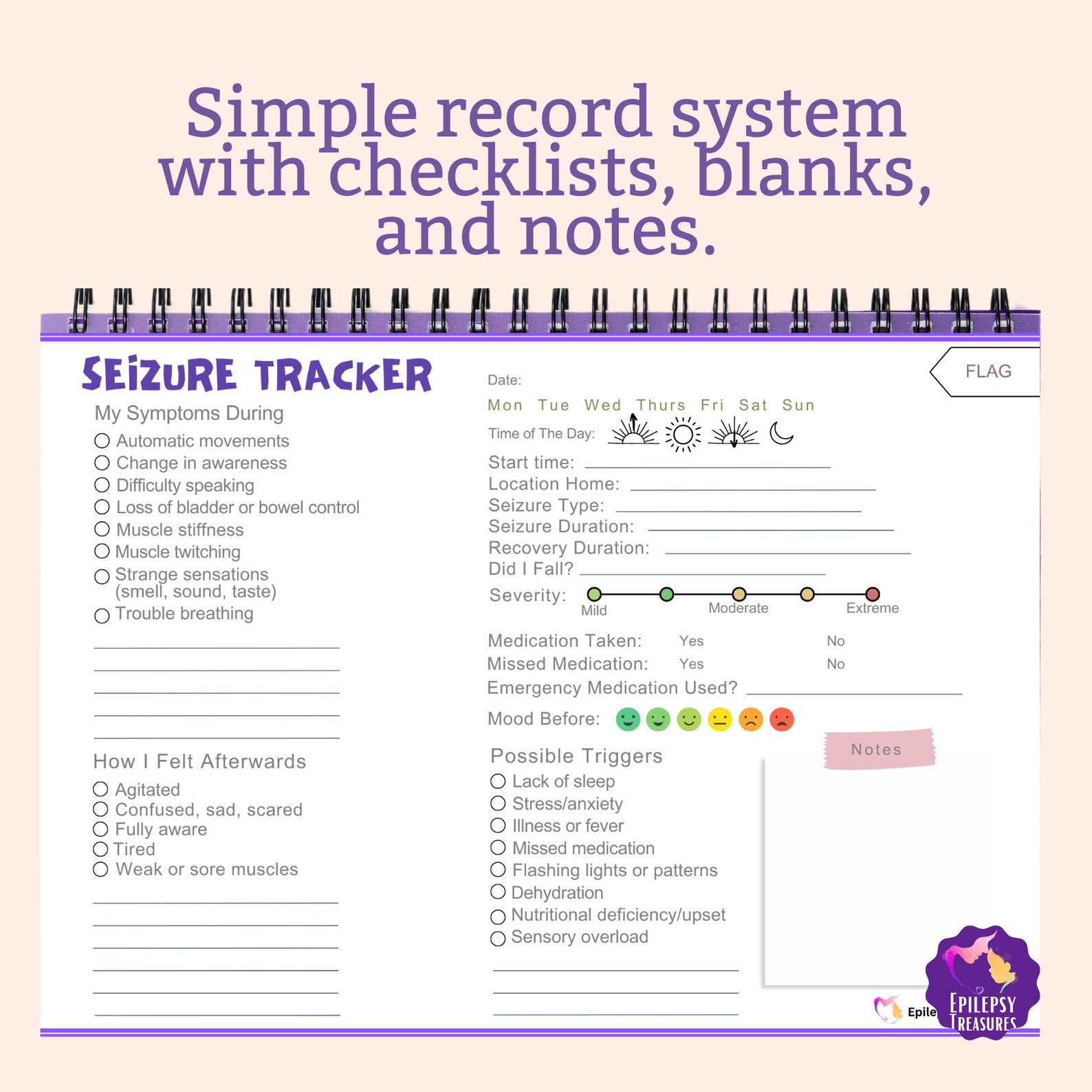 Printable Seizure Tracker | Epilepsy Journal and Symptom Tracker | A4 ...