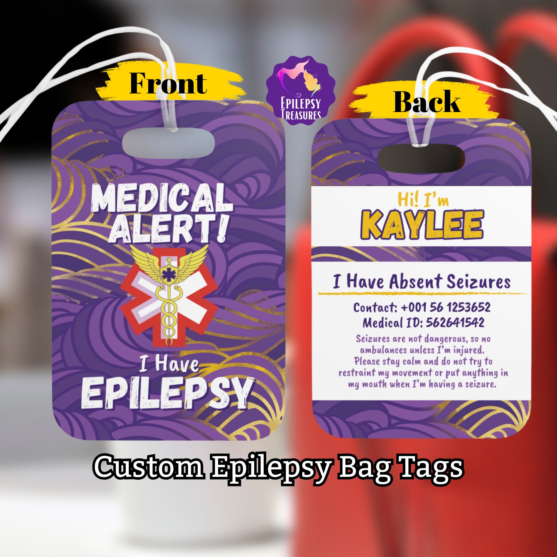Custom Epilepsy Tag, in Case of Emergency, Medical Alert Tag, Epilepsy ...