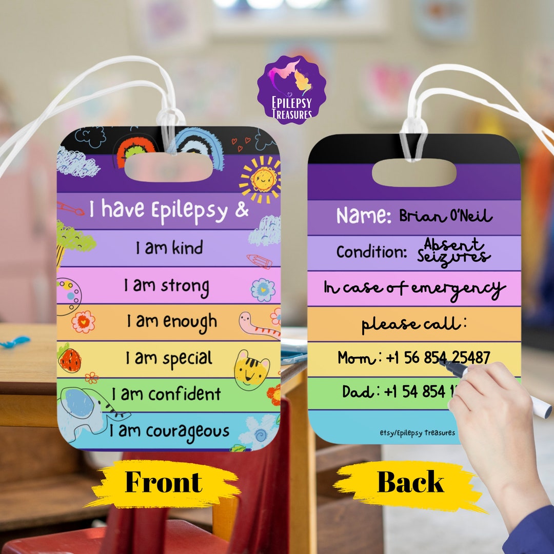 Epilepsy Alert Bag Tag for Kids, in Case of Emergency Contact, Medical ...