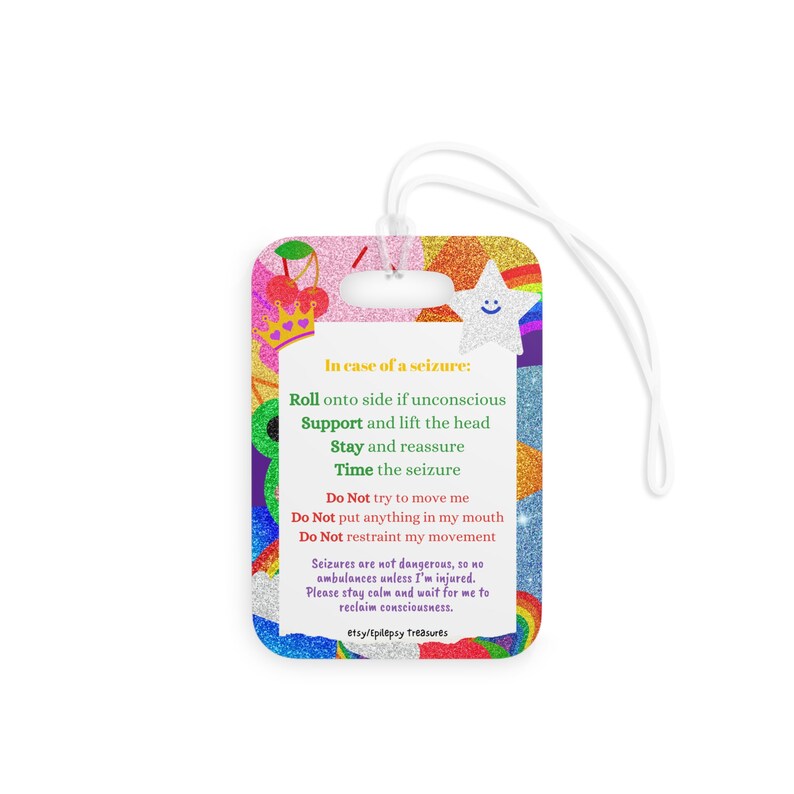 Colorful Epilepsy Alert Bag Tag, in Case of Emergency Contact, Medical ...