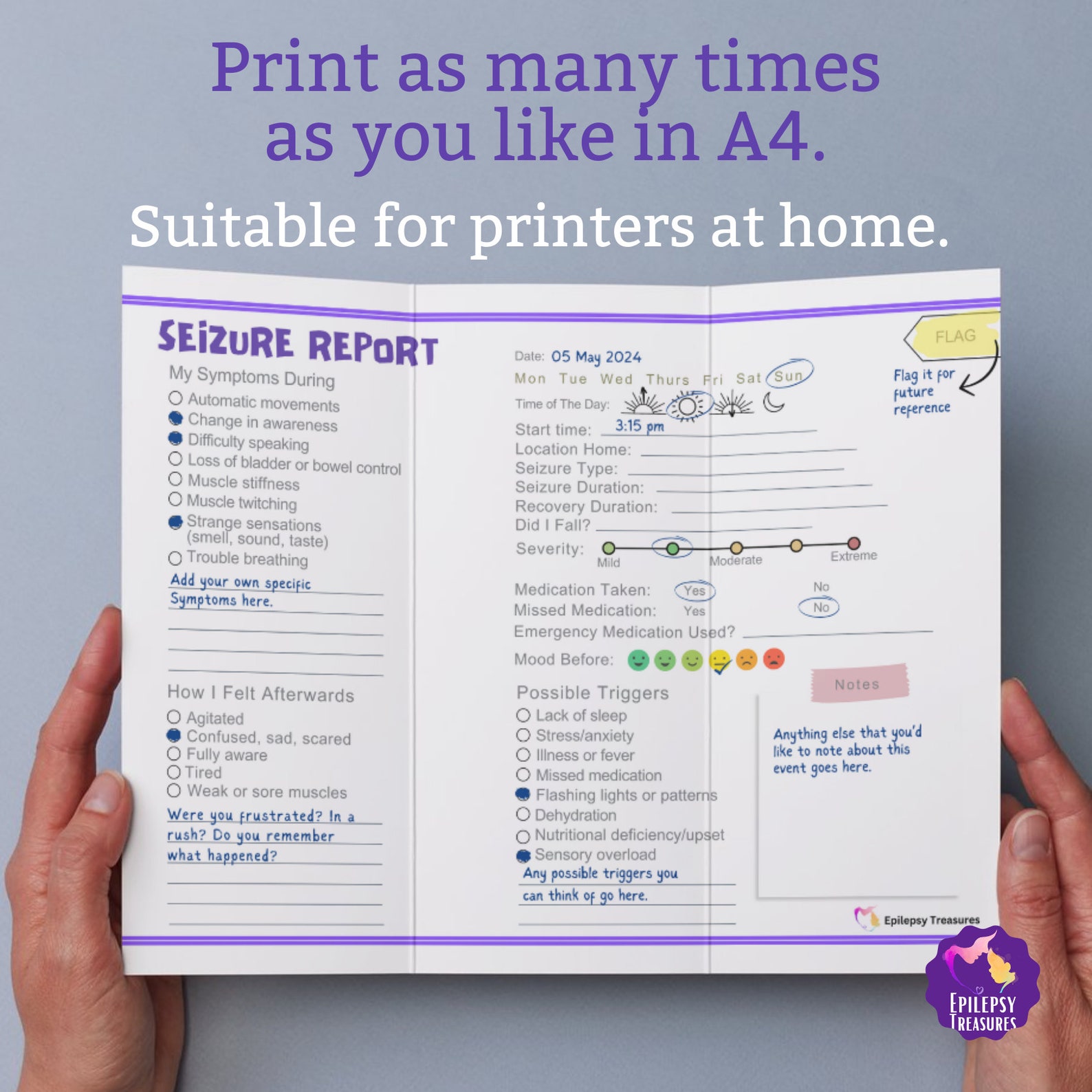 Printable Seizure Tracker | Epilepsy Journal and Symptom Tracker | A4 ...