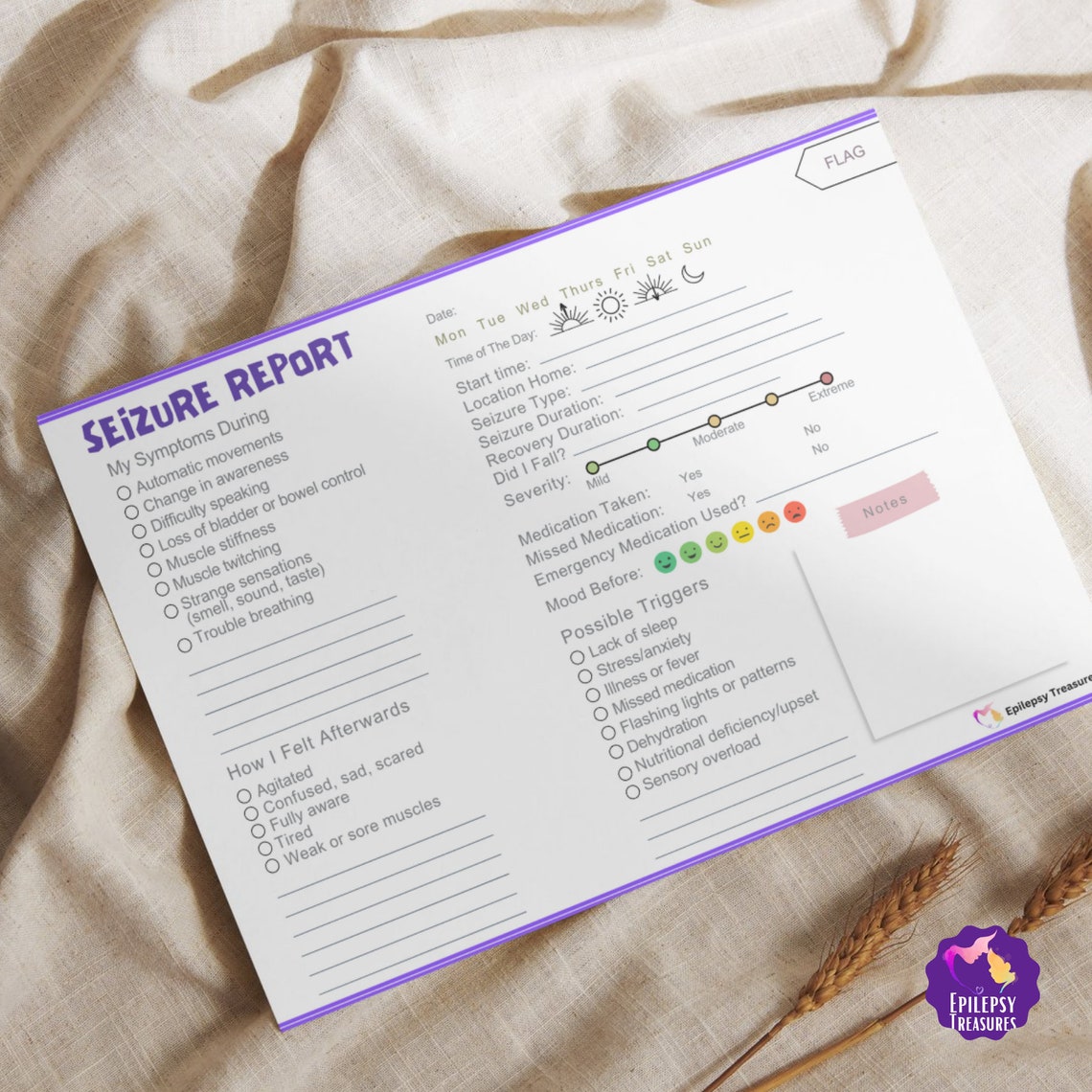 Printable Seizure Tracker | Epilepsy Journal and Symptom Tracker | A4 ...
