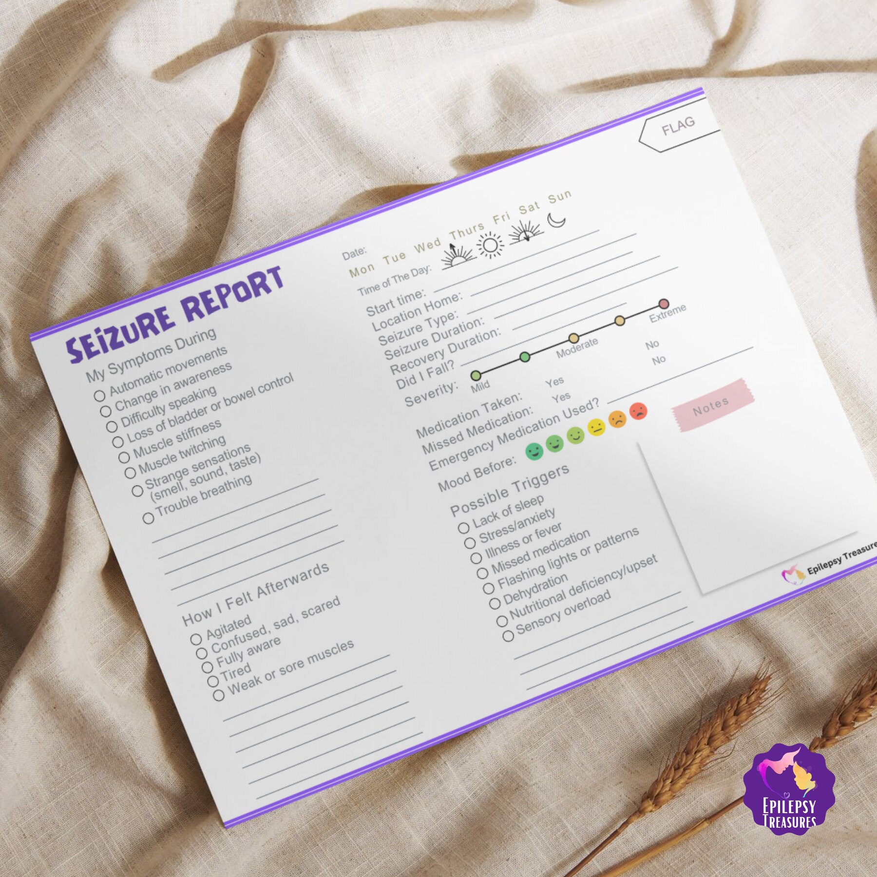 Printable Seizure Tracker | Epilepsy Journal and Symptom Tracker | A4 ...