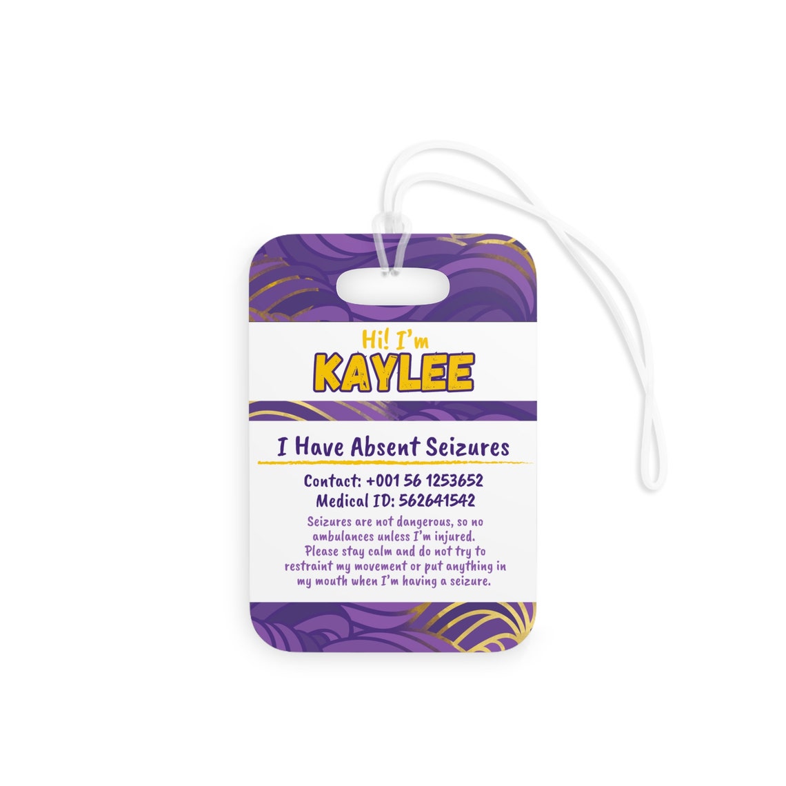 Custom Epilepsy Tag, in Case of Emergency, Medical Alert Tag, Epilepsy ...