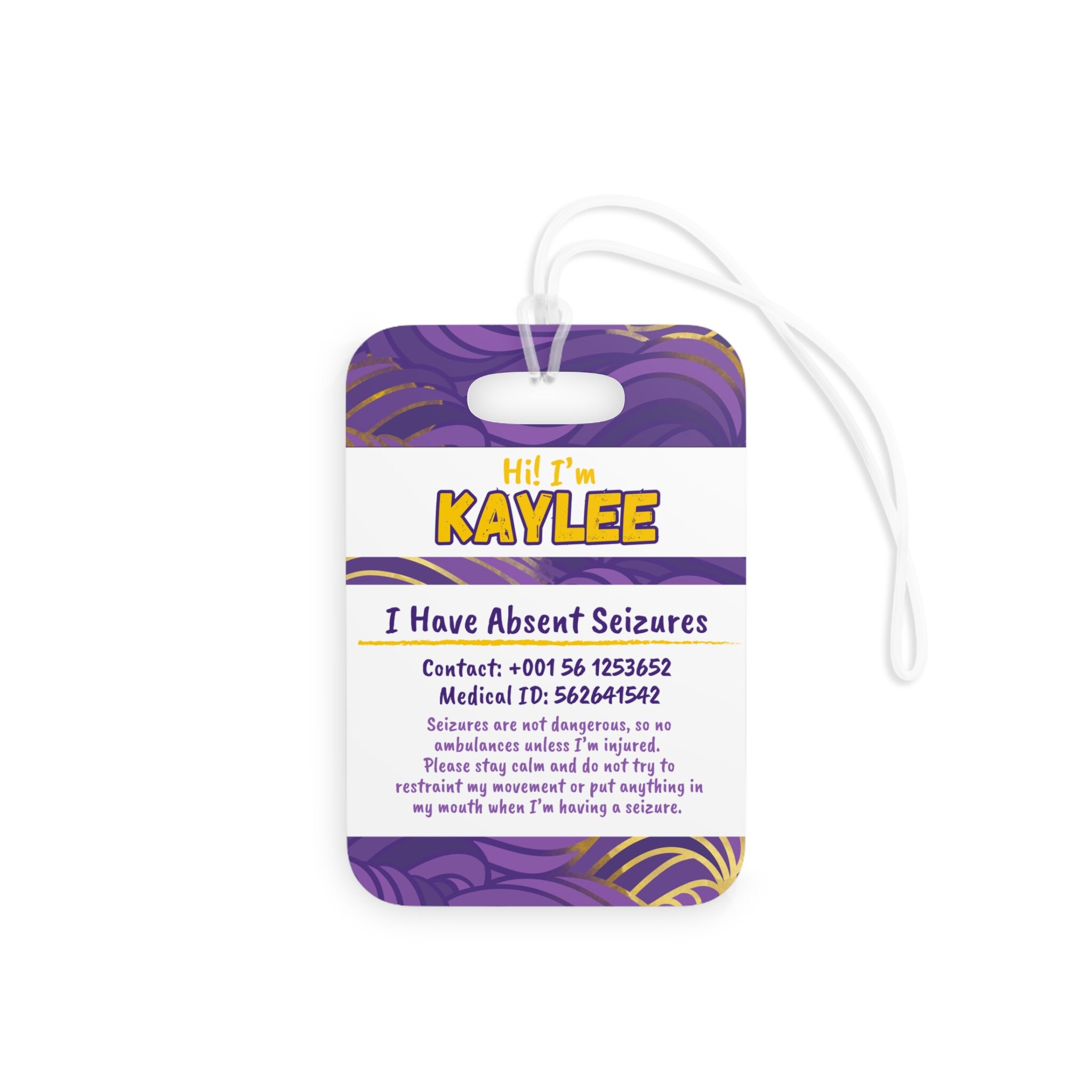 Custom Epilepsy Tag, in Case of Emergency, Medical Alert Tag, Epilepsy ...