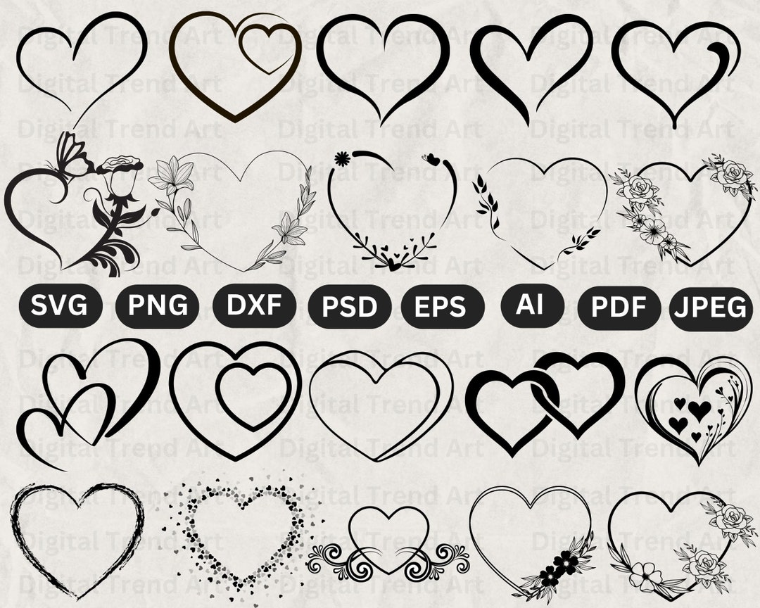 Hand Drawn Heart Svg Heart Svg Bundle Sketch Heart Svg Valentine Svg