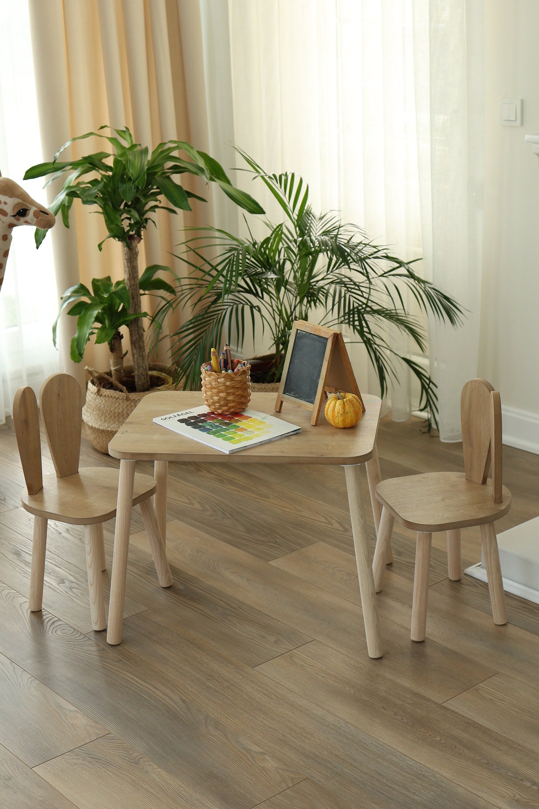 Montessori Personalized Kids Wooden Table and 2 Chairs for Children ...