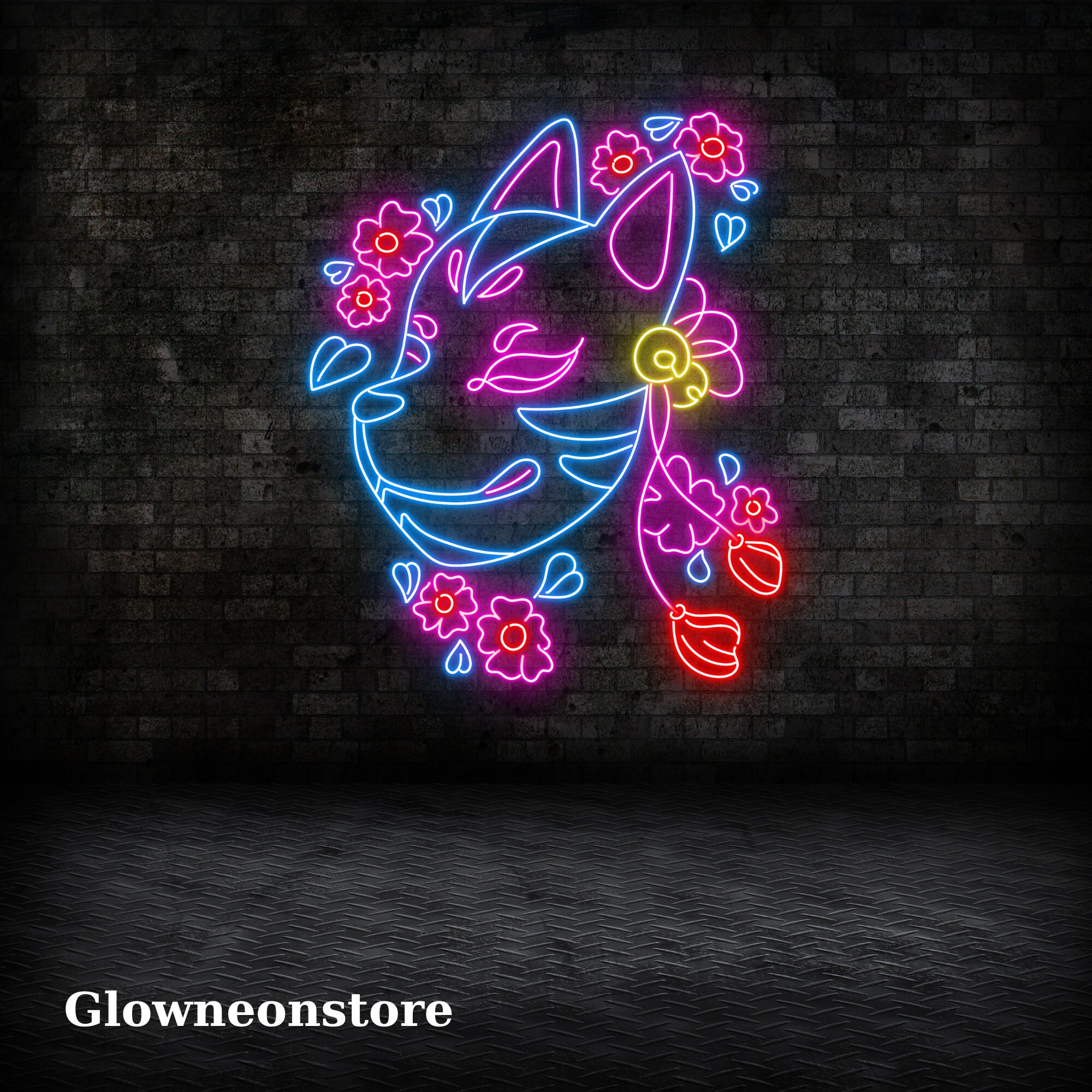 Japanese Kitsune Fox Mask Neon Sign Inari Fox Neon Inari Fox - Etsy