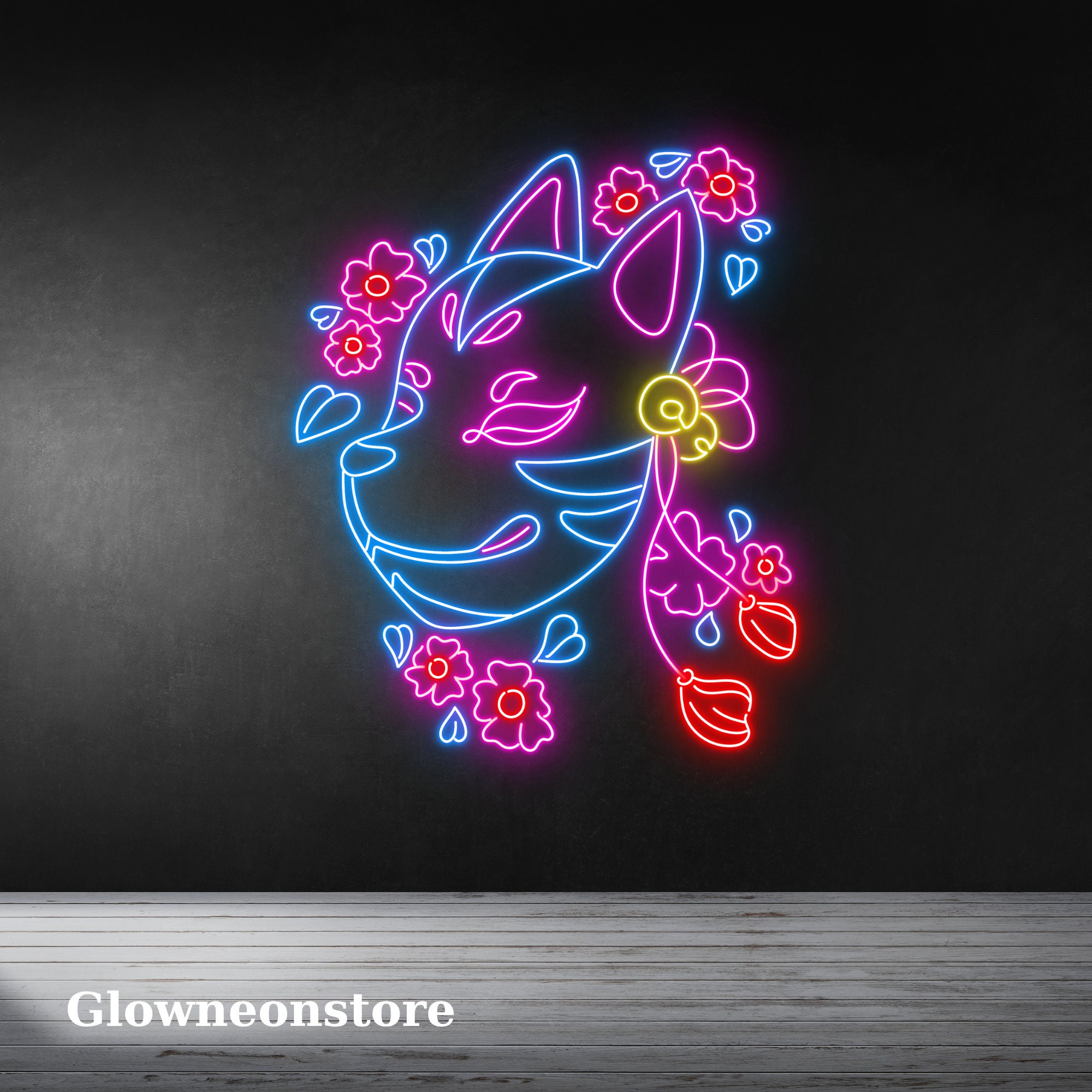 Japanese Kitsune Fox Mask Neon Sign Inari Fox Neon Inari Fox - Etsy