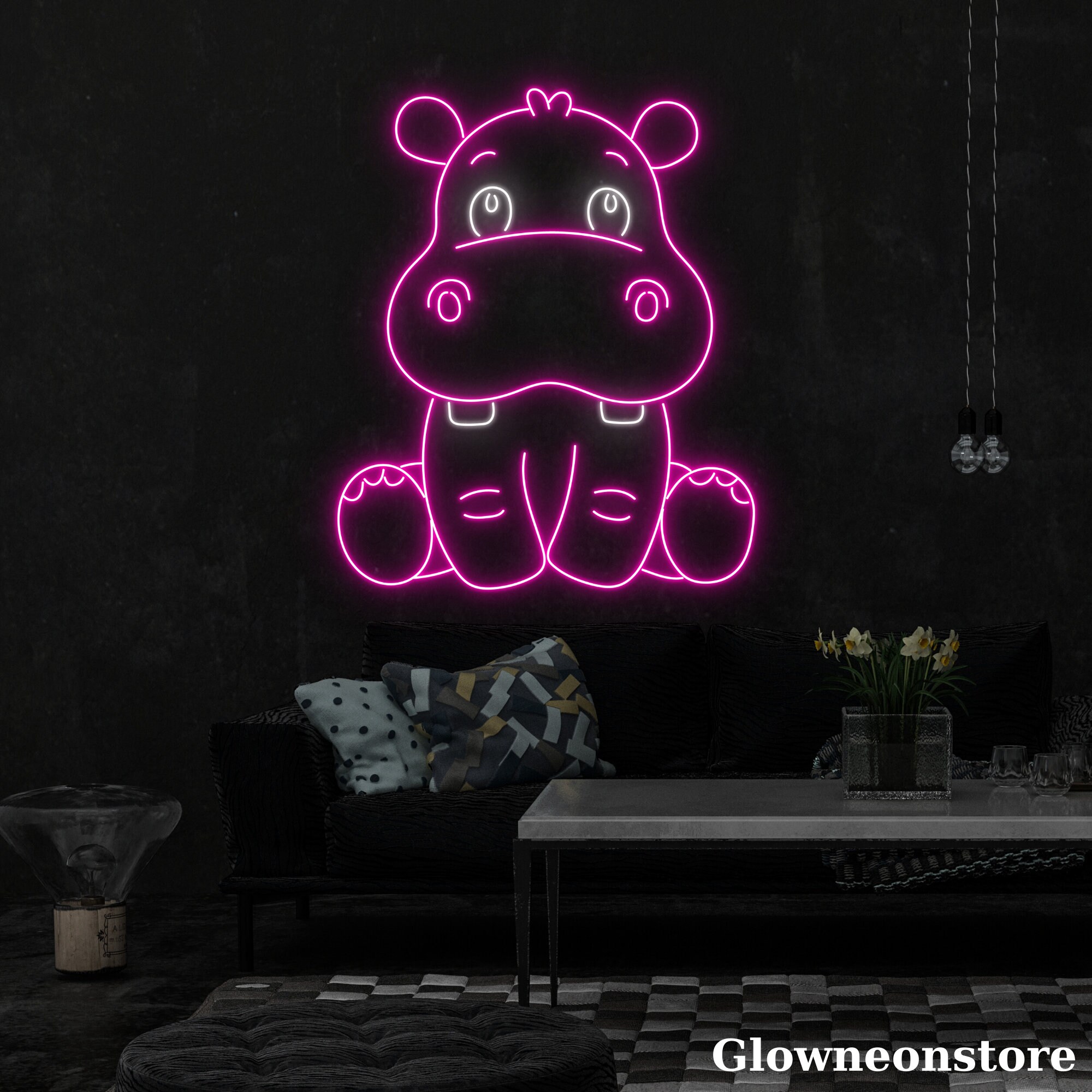 Cartoon Hippo Neon Sign Cute Hippo LED Sign Cartoon Animal - Etsy Australia