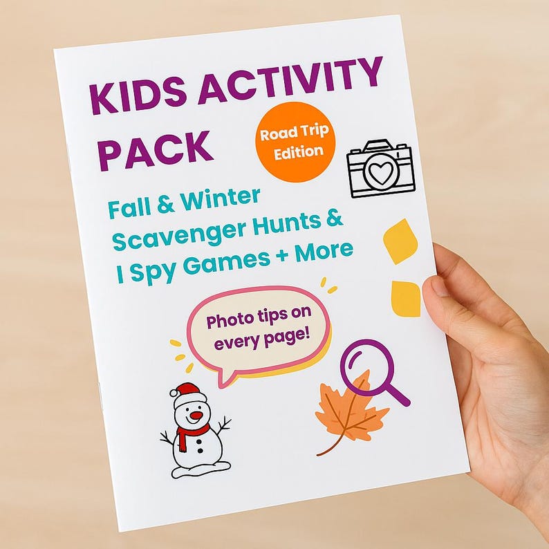 Kids Road Trip Activity Pack • Car Ride Games • I Spy & Scavenger Hunt ...