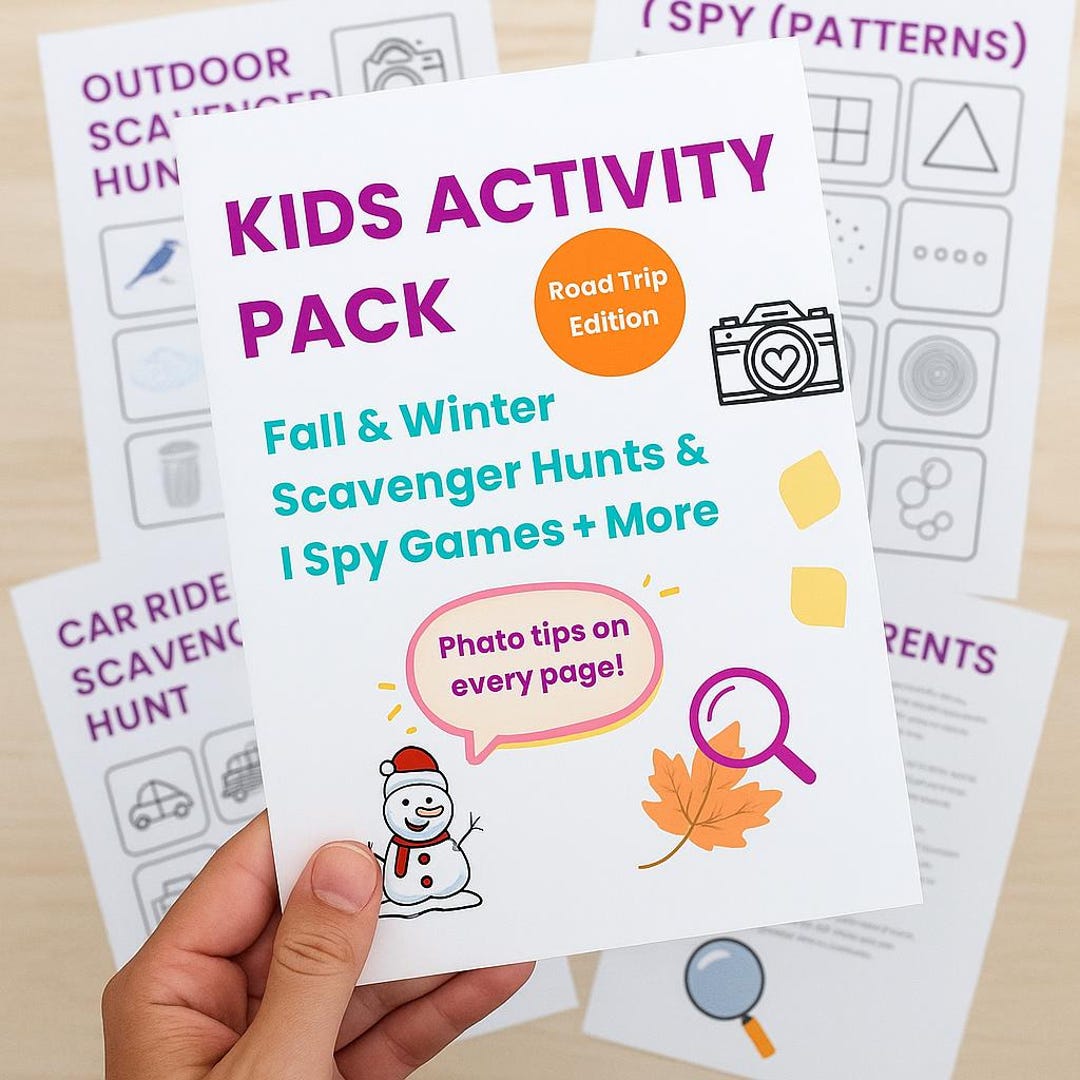 Kids Road Trip Activity Pack • Car Ride Games • I Spy & Scavenger Hunt ...