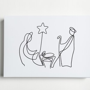 Nativity Scene Minimalist One Line Drawing, Printable Wall Art, Black ...