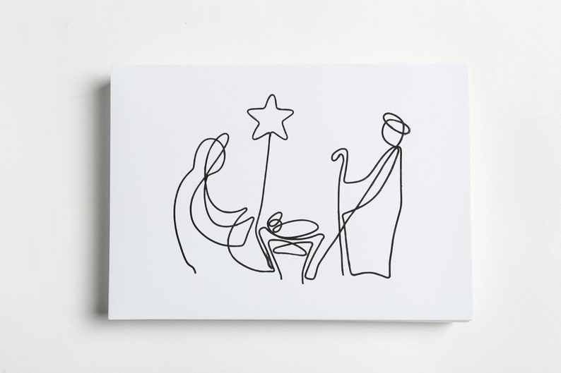 Nativity Scene Minimalist One Line Drawing, Printable Wall Art, Black ...