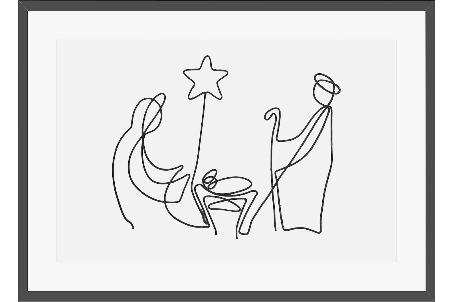 Nativity Scene Minimalist One Line Drawing, Printable Wall Art, Black ...