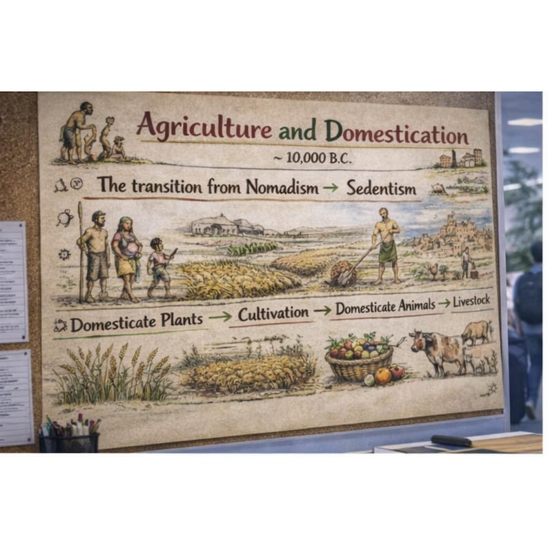 Agriculture and Animal Domestication Poster, Vintage Educational Print ...